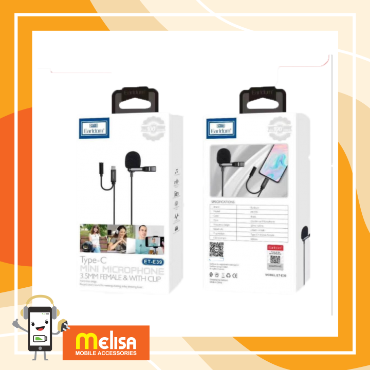 Earldom Type-C Mini Microphone 3.5mm Female & with Clip Black ET-E39 | Lazada