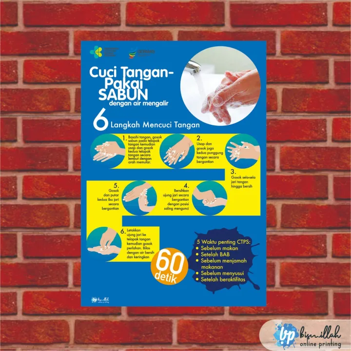 Poster Kesehatan 6 langkah Cuci Tangan | Lazada Indonesia