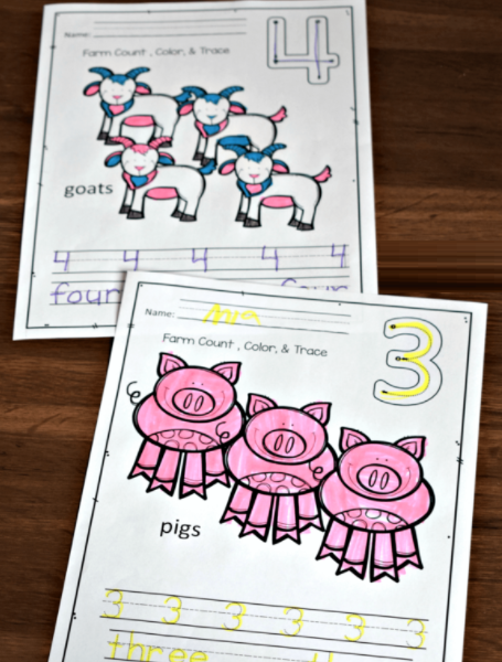 Preschool Activity of Farm Animal Numbers Coloring Letter Tracing ...