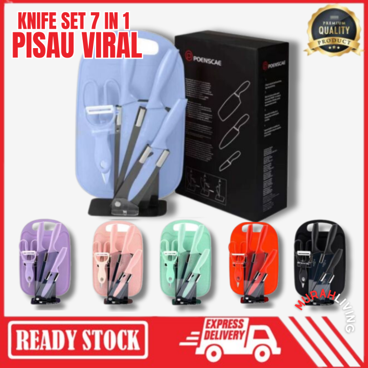MurahLiving Kitchen KNIFE SET 7 in 1 PISAU VIRAL Kitchen Knives ...