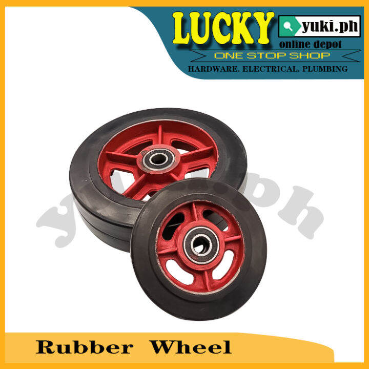 HEAVY DUTY STEEL BODY RUBBER WHEEL / PUSH CART WHEEL ( SIZES: 6inch/8 ...