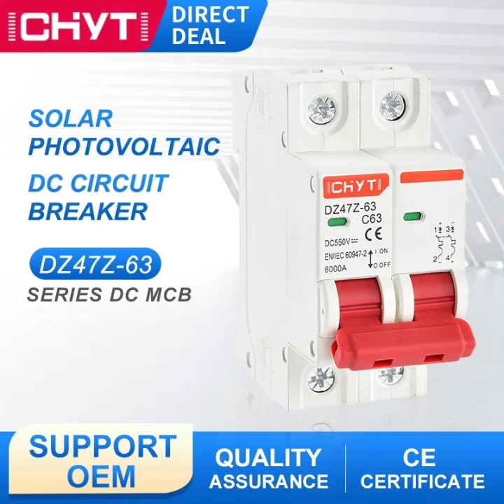 DZ47Z-63 2P DC 550V Solar Mini Circuit Breaker 6A 10A 16A 20A 25A 32A 40A 50A 63A MCB For ...