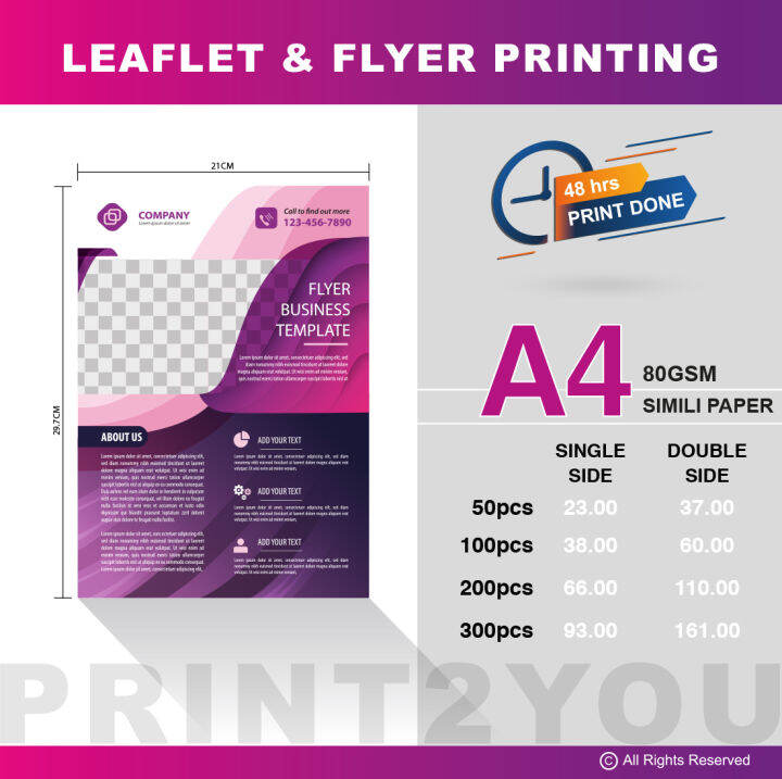 | FLYER | LEAFLET | COLOUR DIGITAL FAST PRINT | A4 80GSM SIMILI PAPER | | Lazada