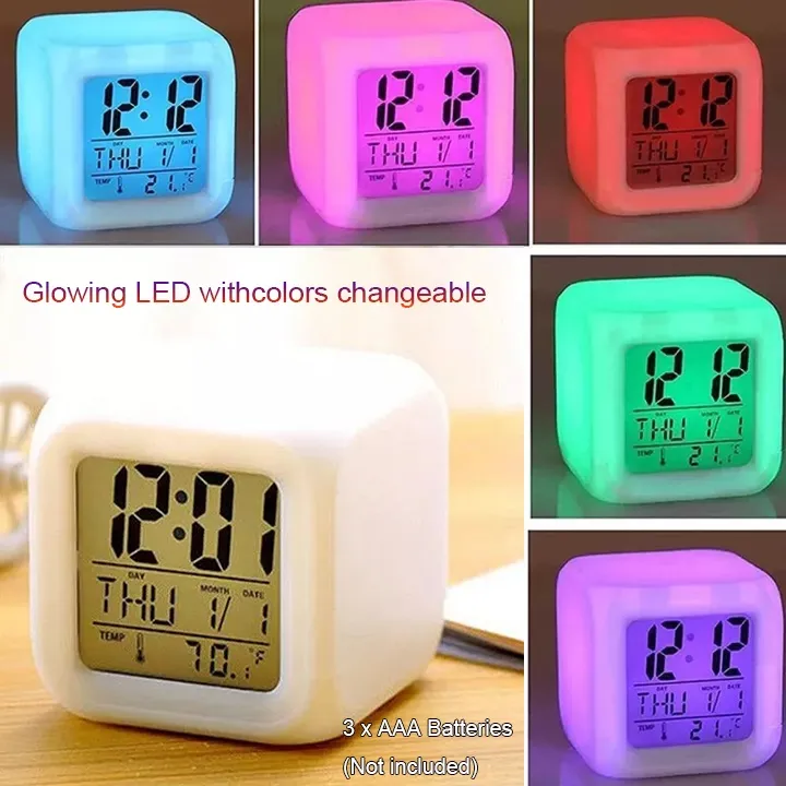 LED Color Changing Digital Alarm Clock Creative Luminous Clock Digital ...