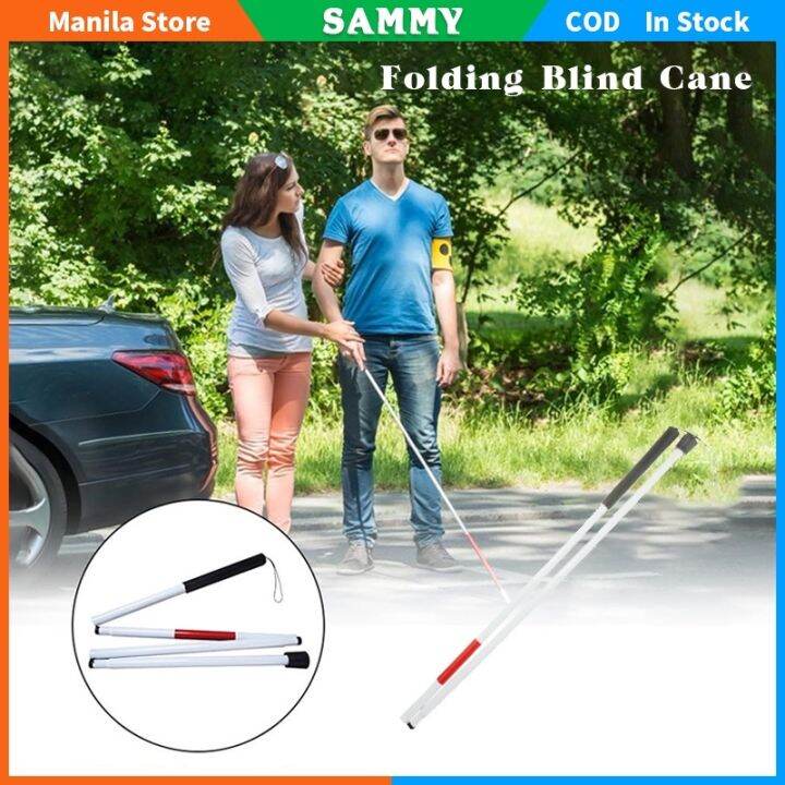 Red White Folding Mobility Cane Folds in 4 Sections Blind Cane For The Blind And Visually ...