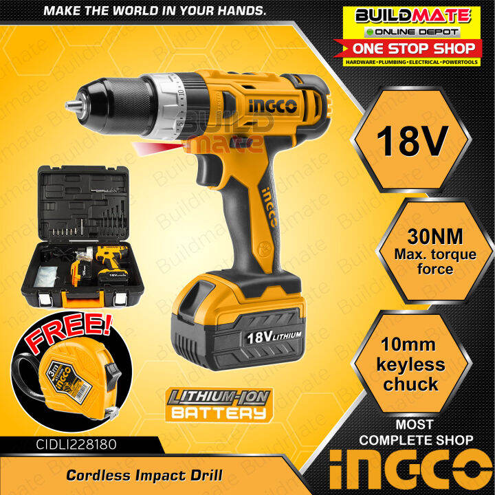INGCO Cordless Impact Drill with 18V Li-ion Battery and Charger ...