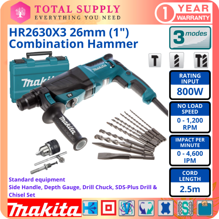 HR2630X3 Makita Rotary Hammer 3-in-1 SDS Plus Concrete 26mm 800W ...