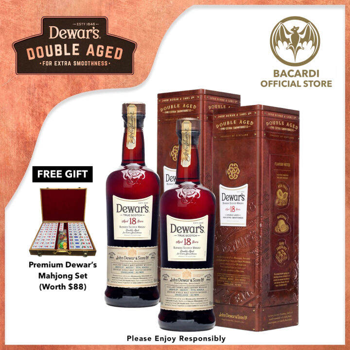 [Bundle of 2 + GWP] DEWAR'S 18 Years Old Blended Scotch Whisky, 750ml / 75cl , 40% ABV x2 + FREE ...