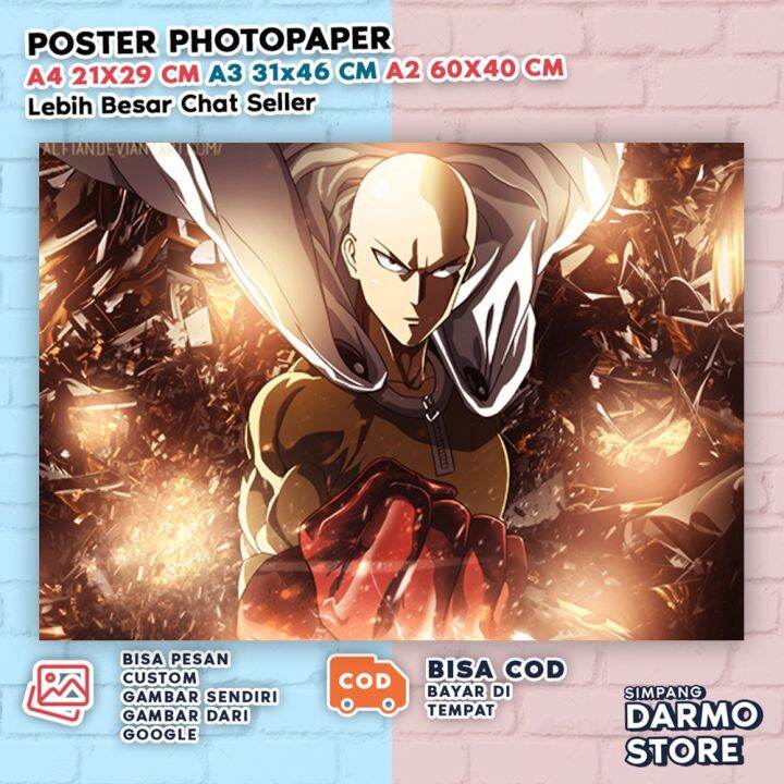 Poster One Punch Man Anime Wibu Super hero Saitama Genos Fubuki Silver ...