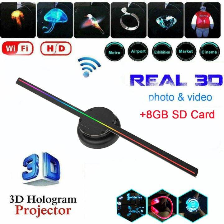 3d Fan Hologram Projector Wall-mounted Wifi Led Sign Holographic Lamp Player Remote Advertising ...