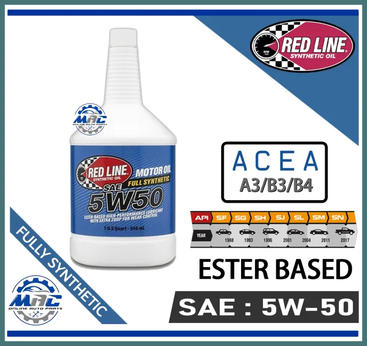 RED LINE MOTOR OIL 5W-50 1 Quart ESTER BASED FULLY SYNTHETIC ENGINE OIL ...