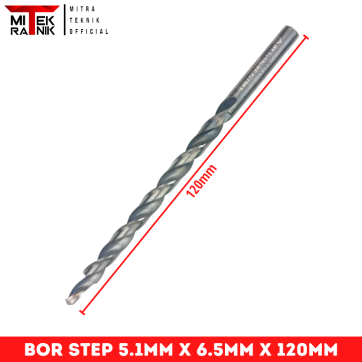 Mata Bor Step 5.1mm x 6.5mm Panjang 120mm Bor Besi HSS SUS | Lazada ...