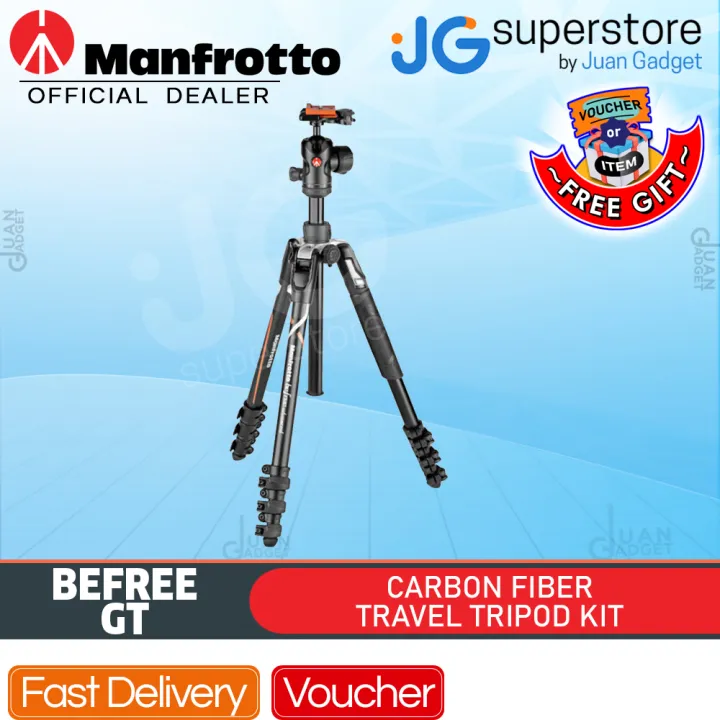 Manfrotto BeFree GT Compact 4-Section Carbon Fiber Travel Tripod with QR-Plate and 486 Ball Head ...