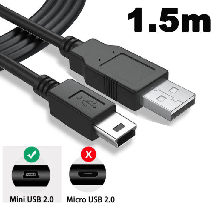 สาย Mini USB Cable ยาว 1.5m สีดำ USB 2.0 Type A Male to Mini 5P Male ...