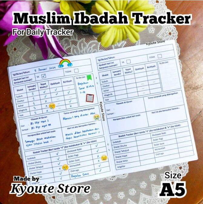 Buku Daily Muslim Ibadah Tracker A5 Kyoute Catatan Kegiatan Harian ...
