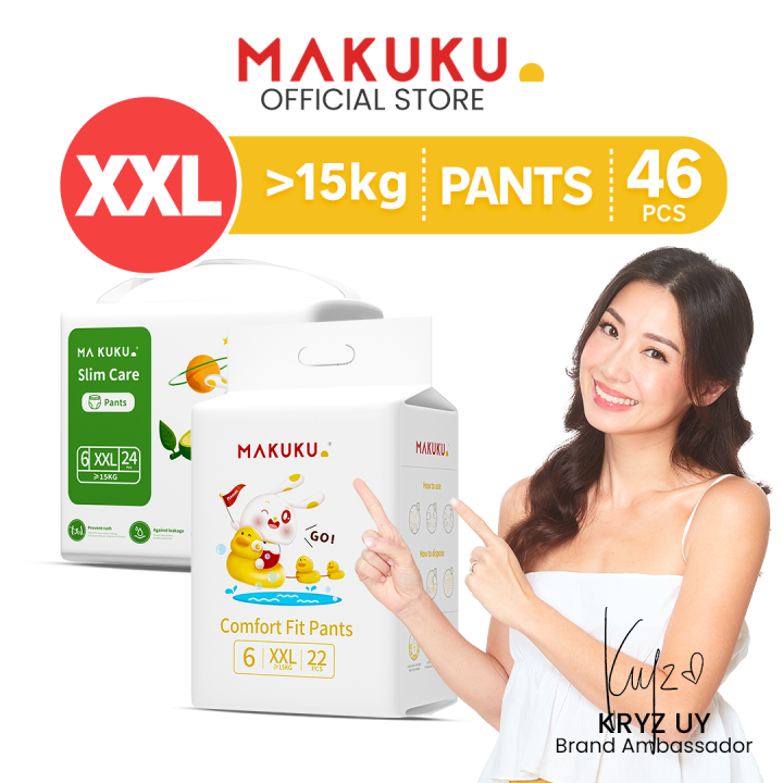 MAKUKU Anti-Rash Slim Care & Breathable Comfort Fit Diaper Pants XXL ...