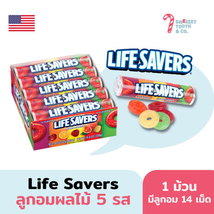 Life Savers Five Flavors Hard Candy, ลูกอมรสผลไม้ 5 รส, 1 ม้วน มี 14 ...