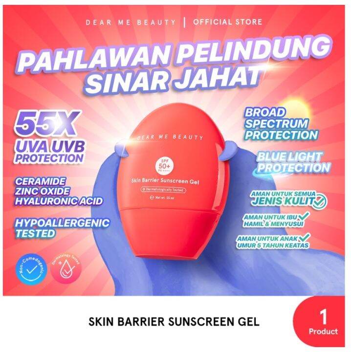 [BPOM] Dear Me Beauty Skin Barrier Sunscreen Physical Gel Sunblock Sun ...