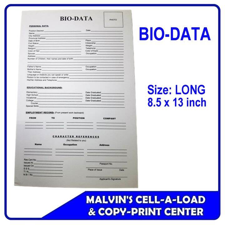 BIO-DATA - Size Long 8.5x13 inch | Lazada PH