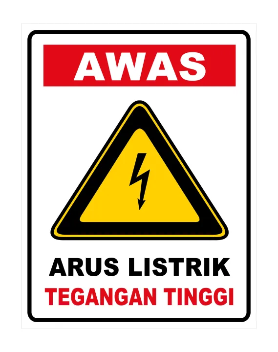 STIKER VINYL AWAS LISTRIK TEGANGAN TINGGI Uk. 23x30 cm sign rambu k3 ...