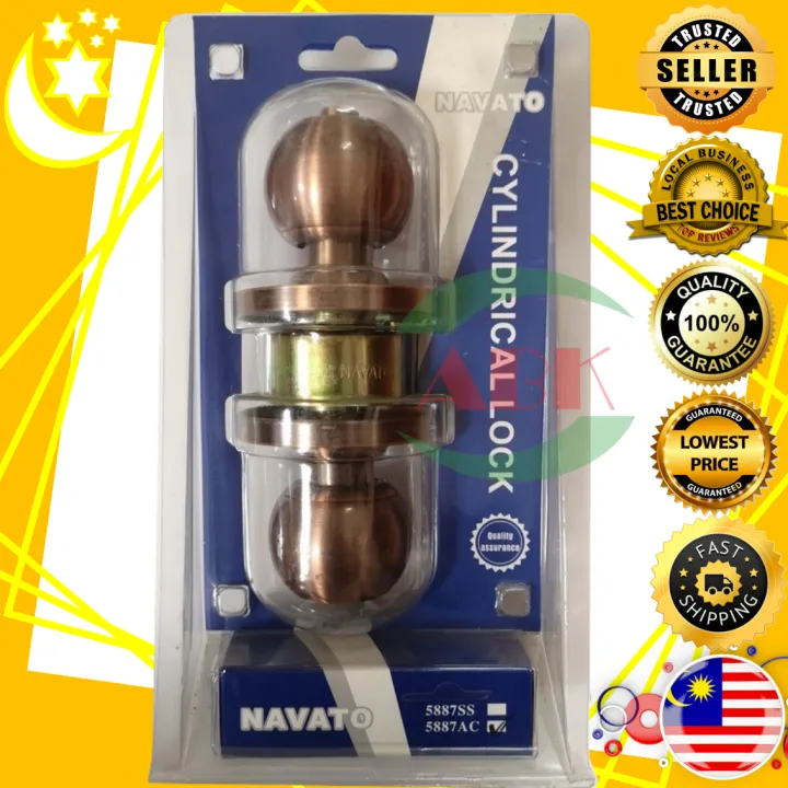HEAVY DUTY NAVATO CYLINDRICAL LOCK KUNCI SLINDER KUNCI PINTU (5887-AC ...