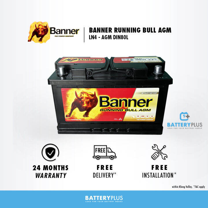 LN4 AGM | DIN80L | DIN80 Banner Running Bull AGM For Start Stop Idle ...