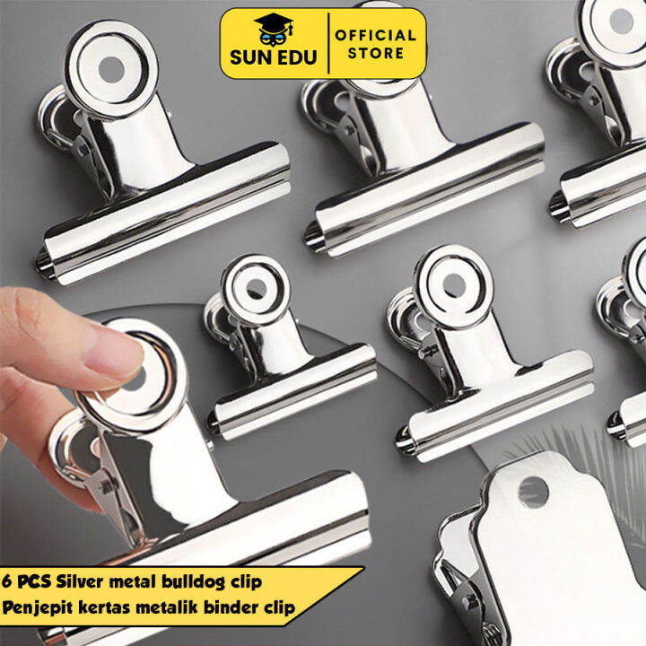 6 PCS Silver metal bulldog clip/ Penjepit kertas metalik binder clip ...