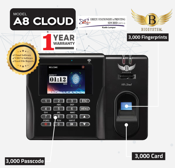 BIOSYSTEM A8 CLOUD FINGER PRINT RECOGNITION TIME ATTENDANCE - Finger, ID Card & Password ( mesin ...