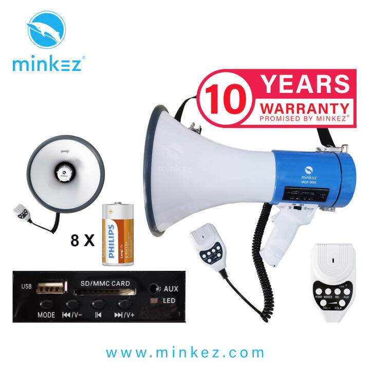 MINKEZ MGP-50W 50W Megaphone with Siren and Whistler | Lazada