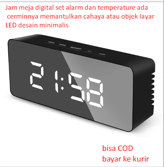 Jam meja digital set alarm dan temperature ada cerminnya memantulkan ...