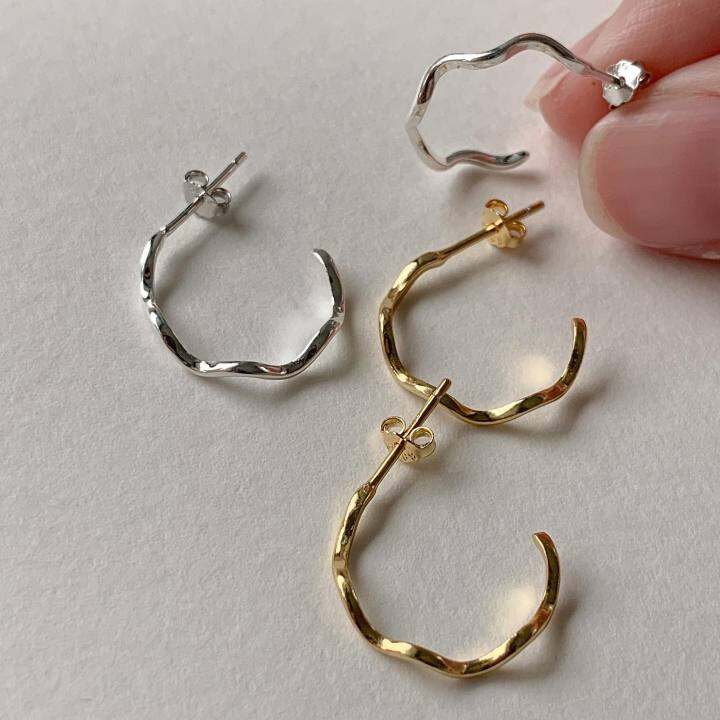 A.piece ต่างหูเงินแท้ ต่างหูห่วง [all silver 925 with 14K gold plated] plain hoops (59) | Lazada ...