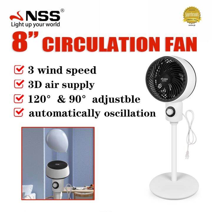 NSS Air Circulation Fan 8‘’ Electric Fan 3 Blades Stand Fan Strong Wind ...