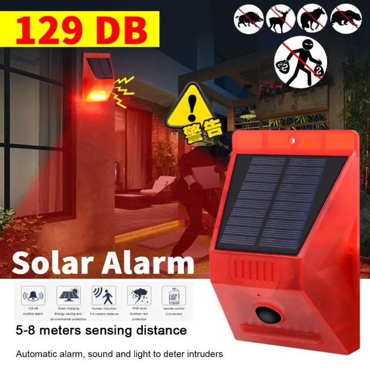 【Alarm System】Solar Warning Light IP65 129db Led Remote Control Loud Strobe Alarm Orchard Anti ...