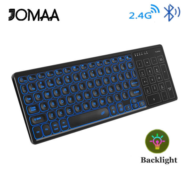 JOMAA 2.4G คีย์บอร์ดแบบชาร์จไฟได้แป้นพิมพ์กับทัชแพดมัลติมีเดียแป้นพิมพ์บลูทูธไร้สาย Backlit ...