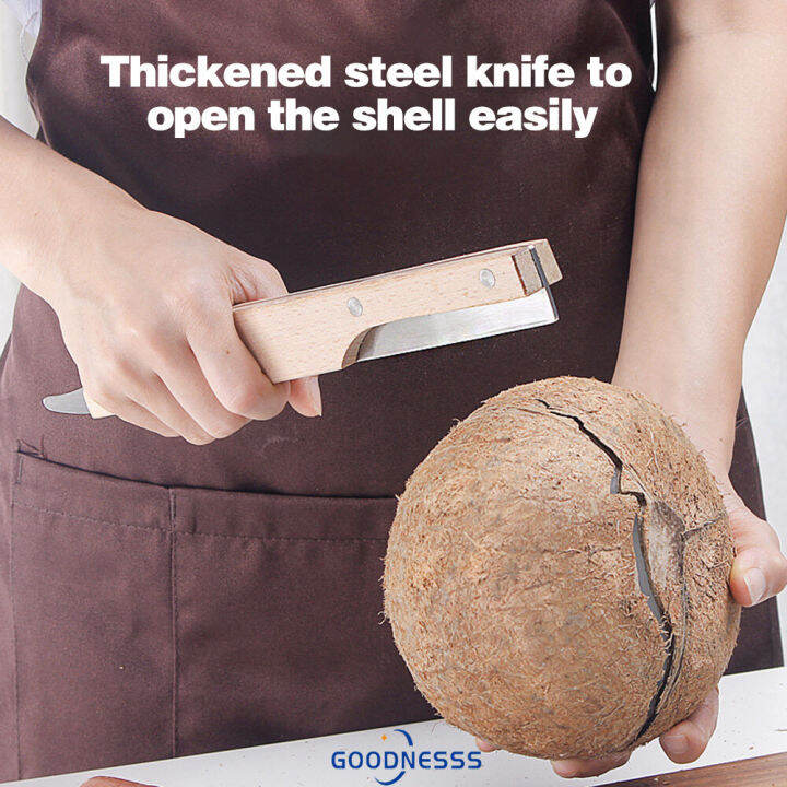 Coconut Opener Tool with Wooden Handle Stainless Steel Knife Opener ...