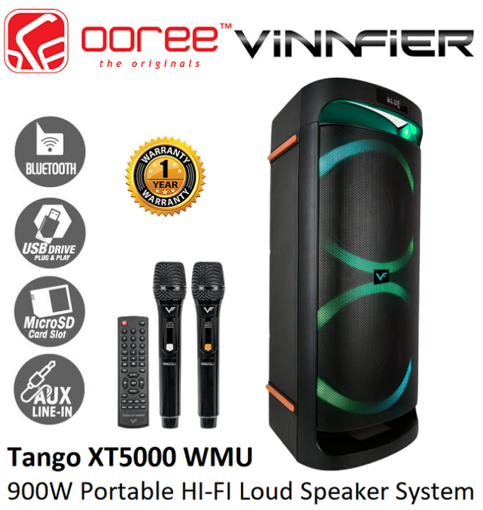 VINNFIER TANGO XT5000 WMU 900W PORTABLE BLUETOOTH HI-FI LOUD SPEAKER PARTY BOX KARAOKE SYSTEM ...