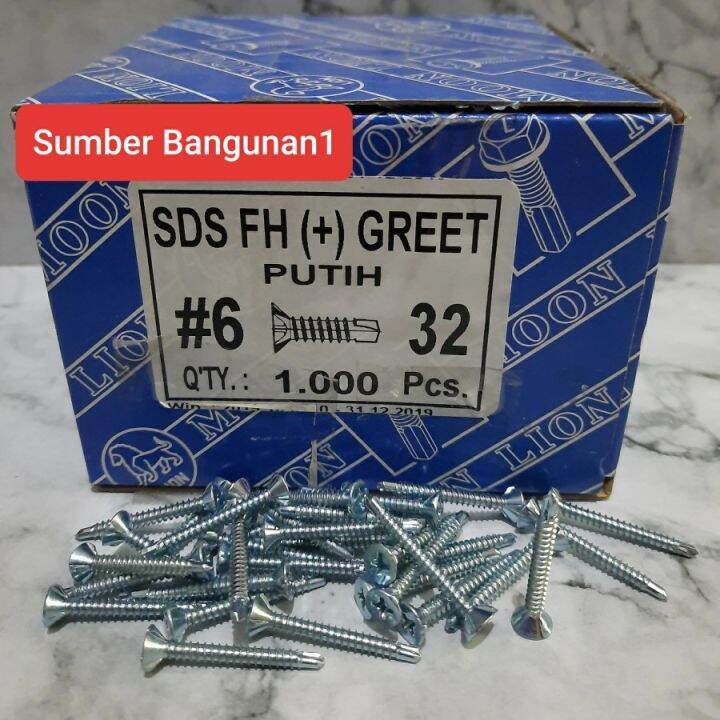 Sekrup SDS FH GREET 6 x 32 skrup GRC putih calciboard 32mm roofing bor ...