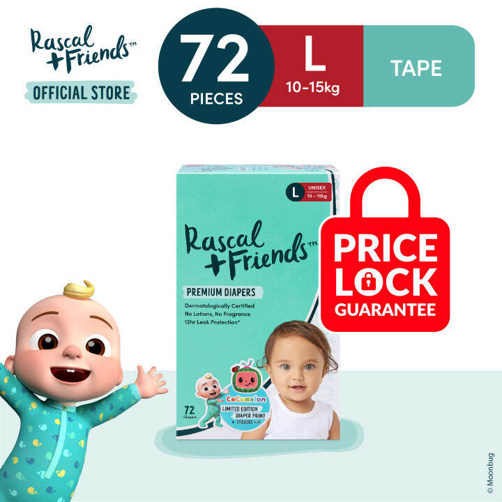RASCAL + FRIENDS CoComelon Edition - Tape Diapers LARGE 72pcs with FREE ...