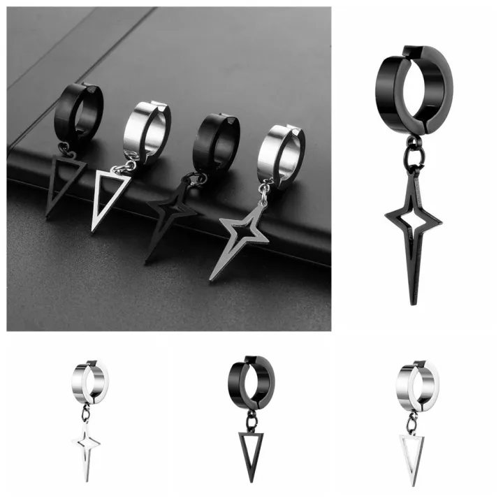 SYBOOKS เครื่องประดับวินเทจร็อคยาวพู่ห้อยโกธิคฮิปฮอปสามเหลี่ยมดาวจี้หู ...