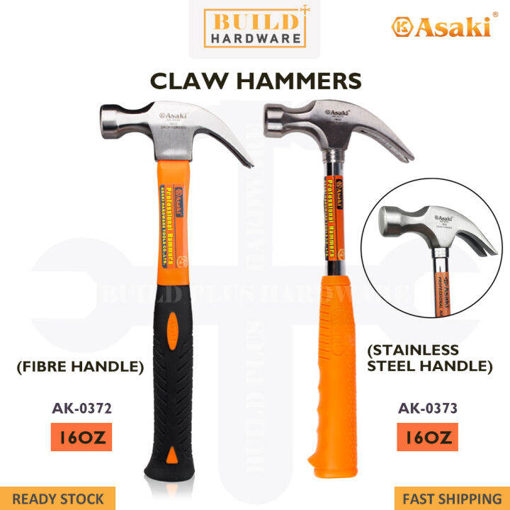 ASAKI Professional Hand Tool Claw Hammer (Fiberglass Handle/Stainless ...
