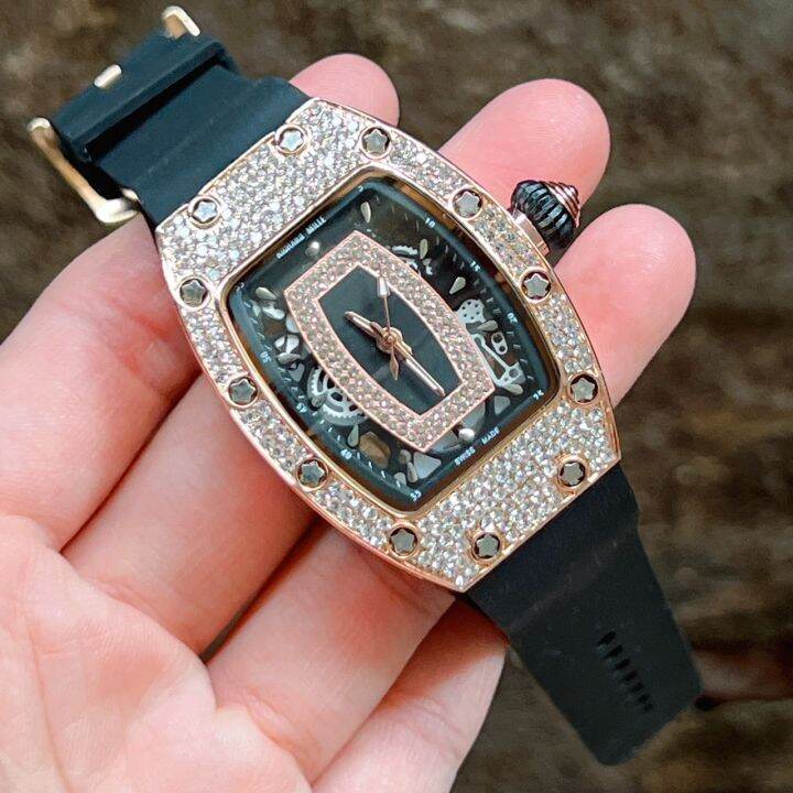 Watchtime นาฬิกาข้อมือแฟชั่น หน้าปัดประดับเพชรหรูขนาด 40 มม. สายยาง ...