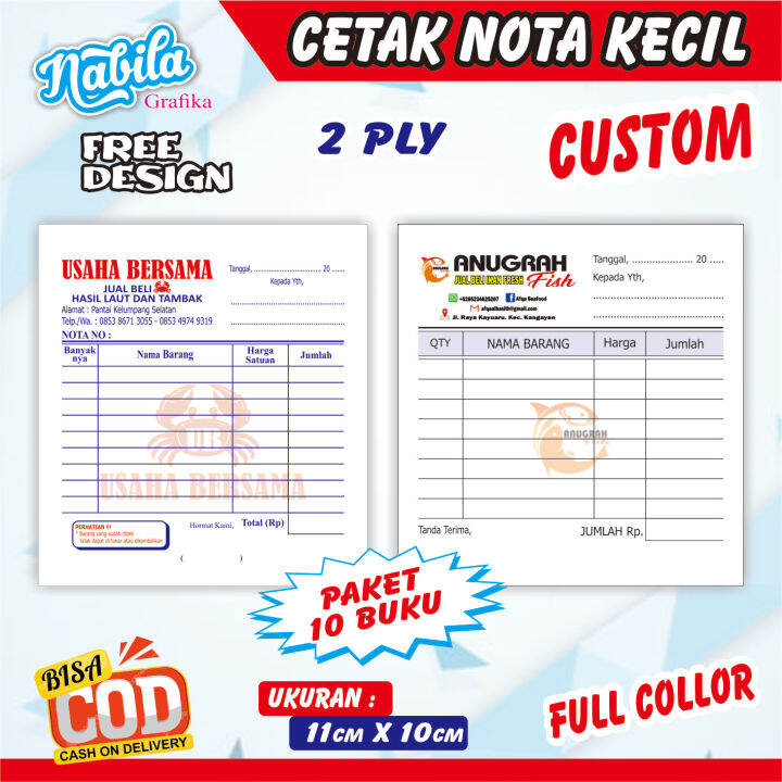PAKET (10 BUKU) CETAK NOTA COSTUM 2 PLY UKURAN KECIL 1/6 FOLIO /NOTA ...