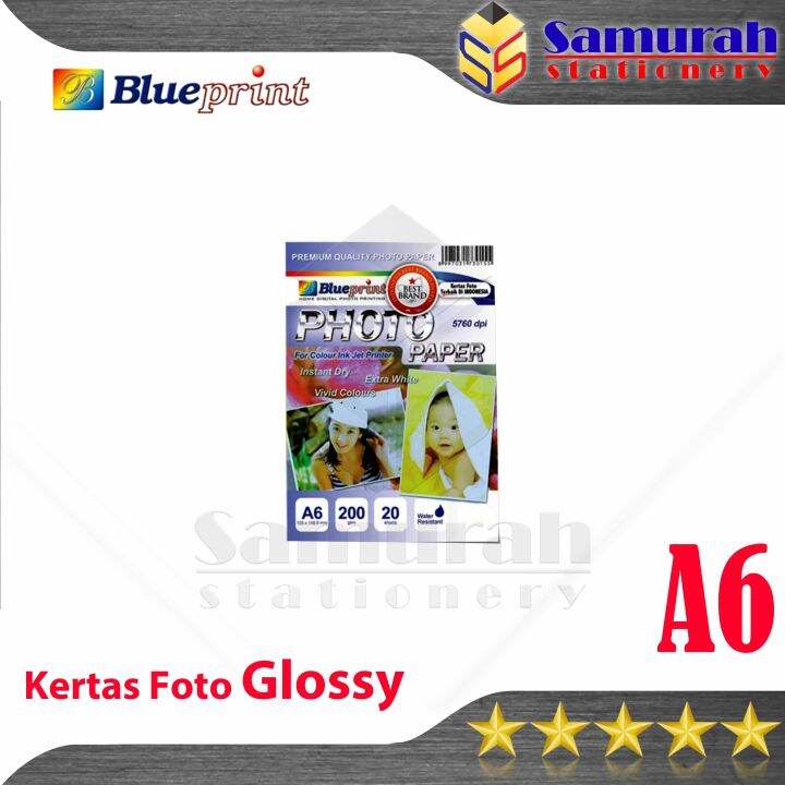 Photo Paper Glossy Blueprint Ukuran A6 200 / Kertas Foto Kilap Kecil 4R ...