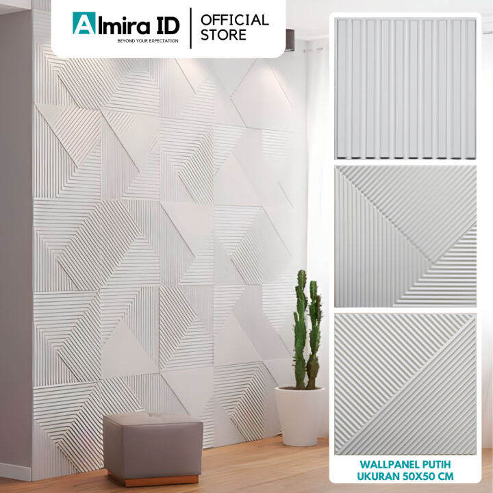 3D Wallpanel 50x50 cm Putih White Dinding PVC Solid Wallpaper Dinding ...