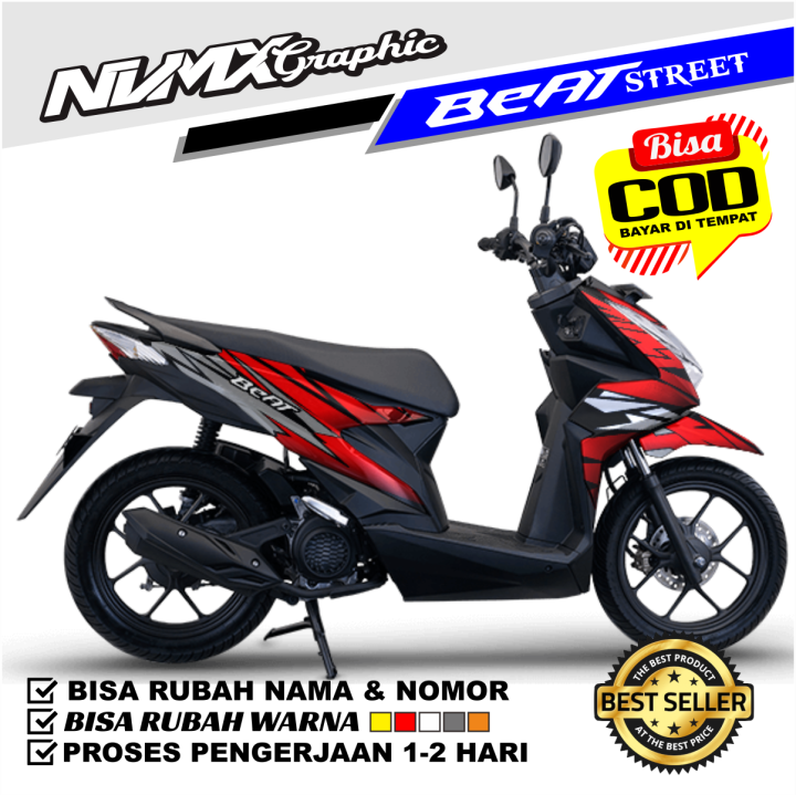 STIKER MOTOR BEAT STREET MERAH SILVER/DECAL VARIASI HONDA BEAT STREET ...