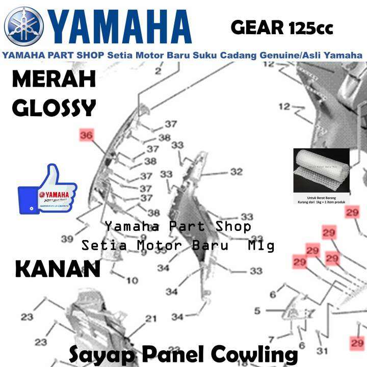 Sayap Panel Cowling Kanan Merah Glossy Red Solid Gear 125 Asli Yamaha ...