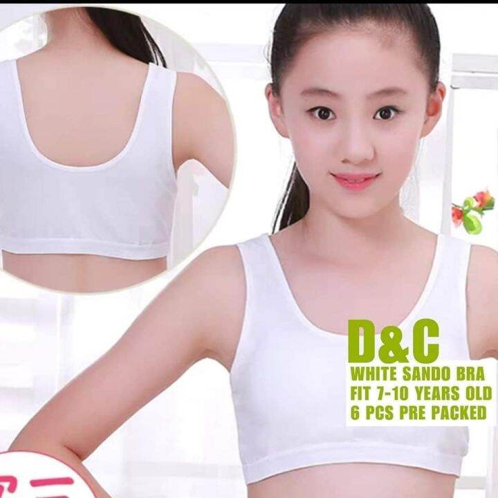 （0003）3/6 PCs SCHOOL SANDO BRA girl bra plain white bra for kids fit 5 ...