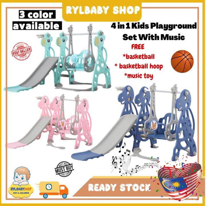 4 In 1 Kids Slide Playground Set(GIRAFFE / DINO) Indoor Gelongsor Baby ...