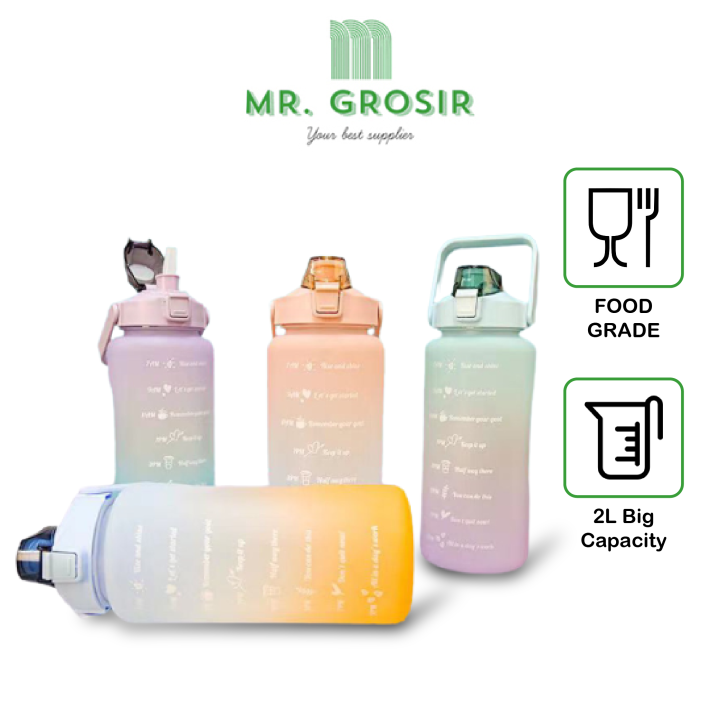 Creative 2L Gradient Frosted Colorful Scale Straw Portable Water Bottle ...