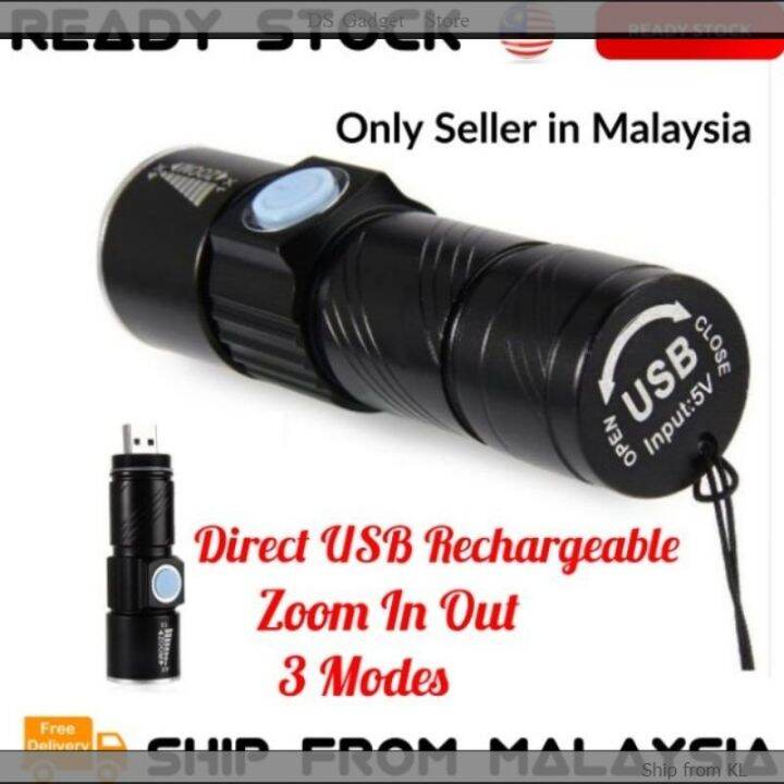 Tactical Rechargeable Mini Flash Light Torch Zoom Powerful USB LED ...